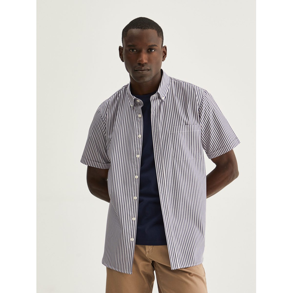 Camisa de riscas regular fit em algodão - W000202_599 | Giovanni Galli